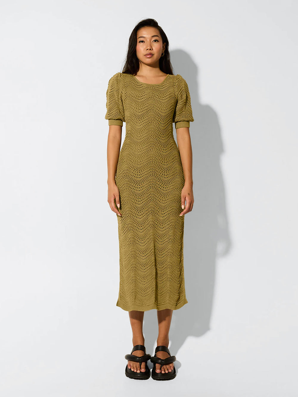 Mariana Knit Midi Dress - Khaki | KIVARI International